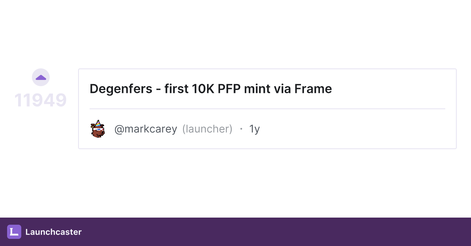 @markcarey’s Launchcaster: "Degenfers - first 10K PFP mint via Frame"